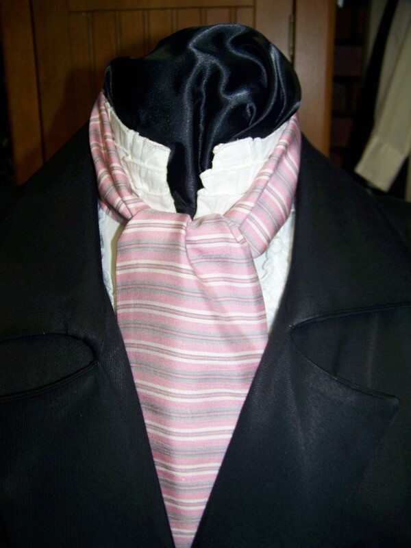 Ascot or Cravat pink and gray cotton stripe fabric 4" x 45" Men's ...