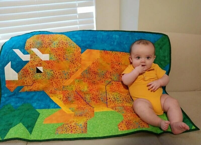 Triceratops Dinosaur Quilt Pattern - 3 Sizes - PDF