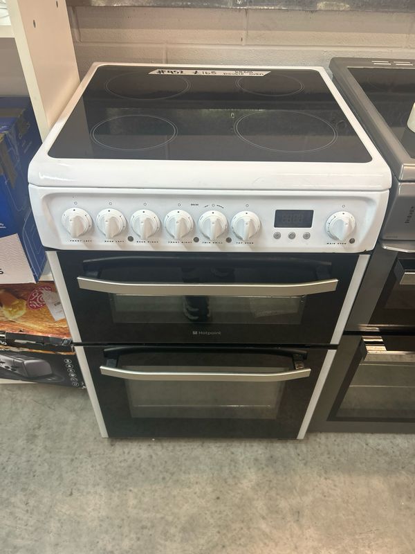 Hotpoint DSC60G 60cm Electric Cooker Double Oven with Ceramic Hob Grey