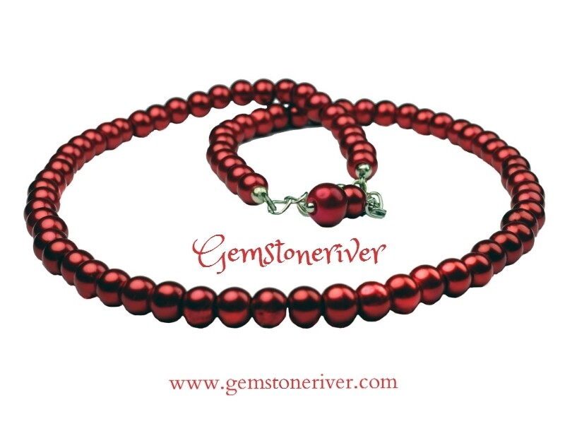 Red hot pearl Necklace, Bracelet & Earrings SET | Romantic Bridesmaids ...