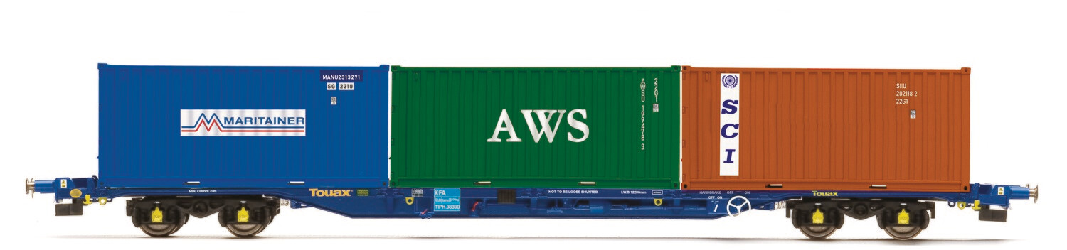 Hornby R60131 Touax, KFA Container Wagon with 3 x 20' Containers - Era 11