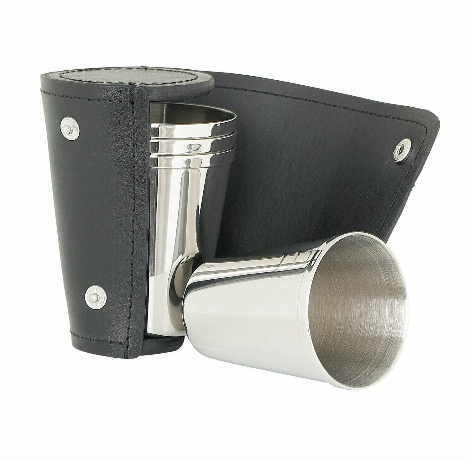 Set Of 4 Large Cups In Leather Case