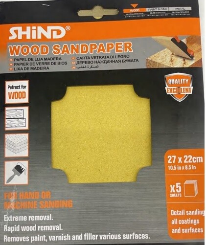 Shind Wood Sand Paper 27x22cm 5s