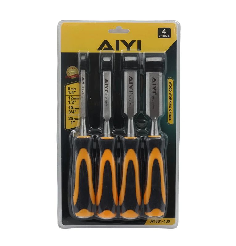 AIYI Wood Chisel Rubber Handle 4 Pcs Set