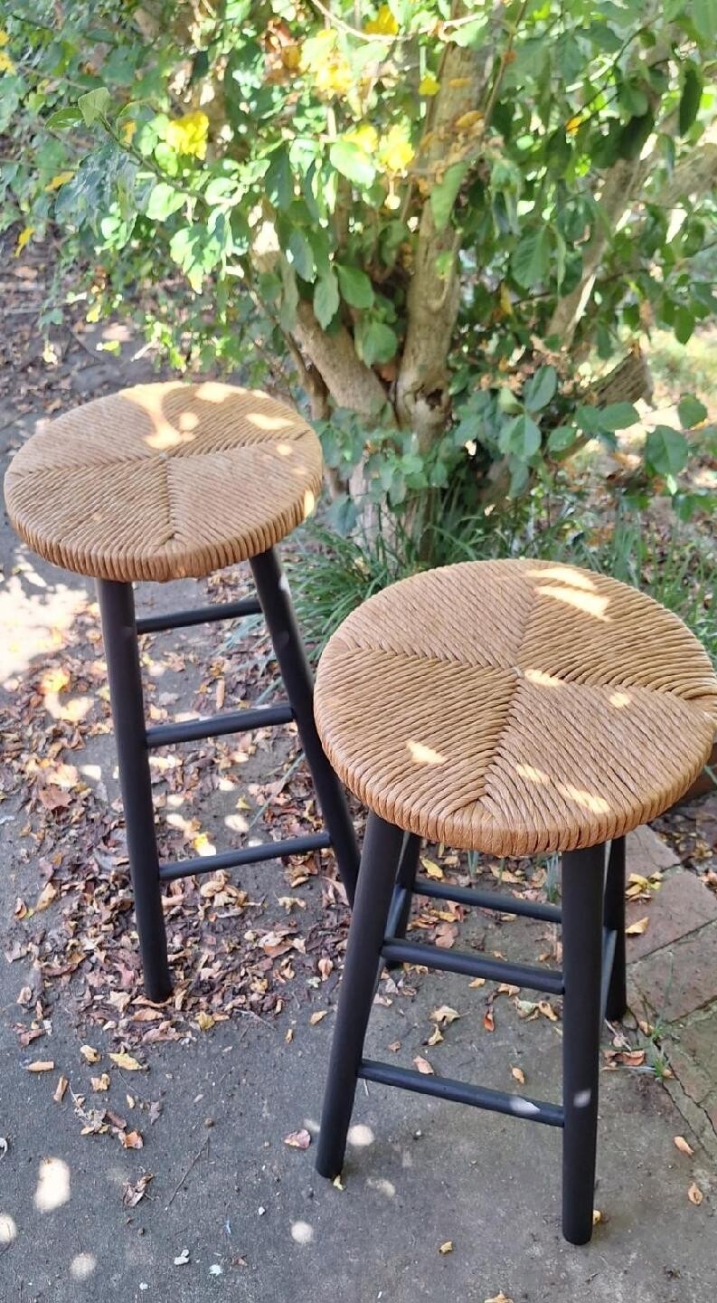 Vintage Bar Stool rush seat pair