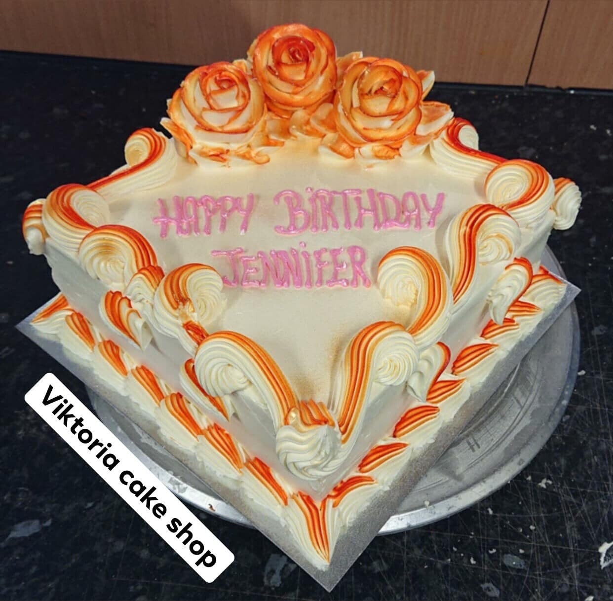 Fresh Cream Cake Square Orange Design