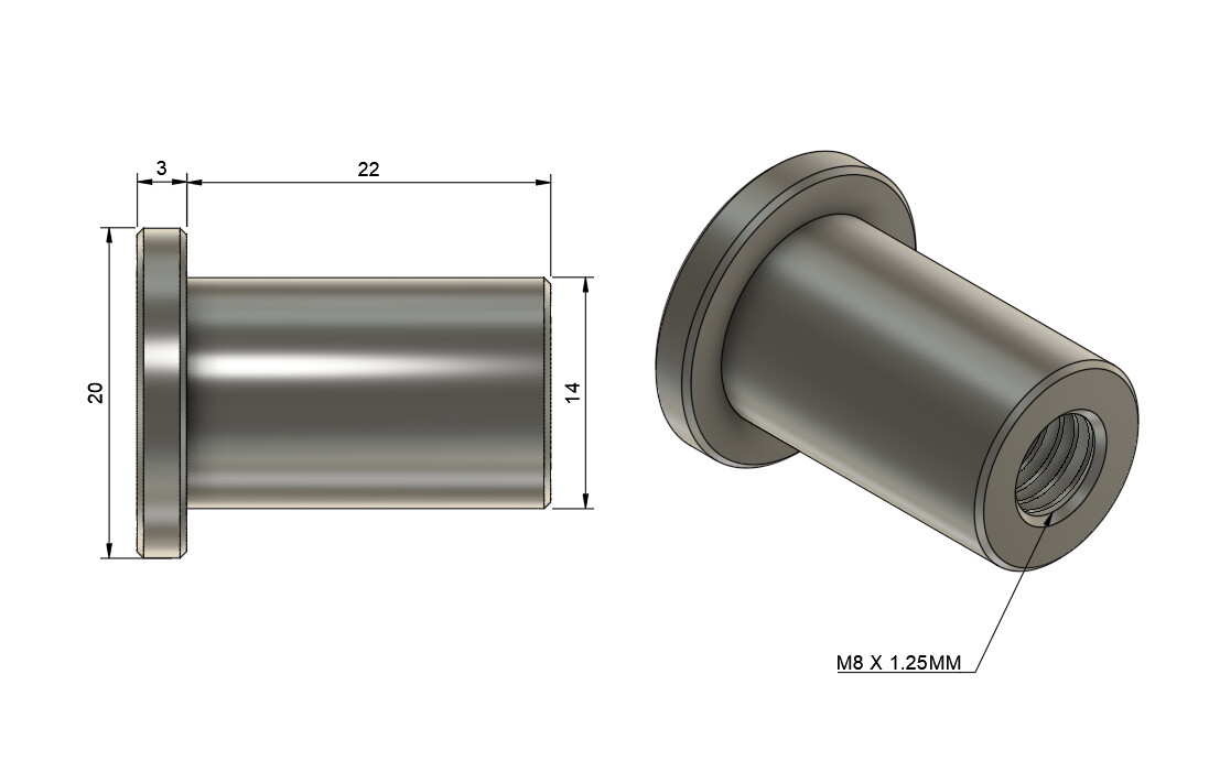 M8 X 1 25 M8 X 25mm Weld-In Steel Female Threaded Fitting - Bush Top ...