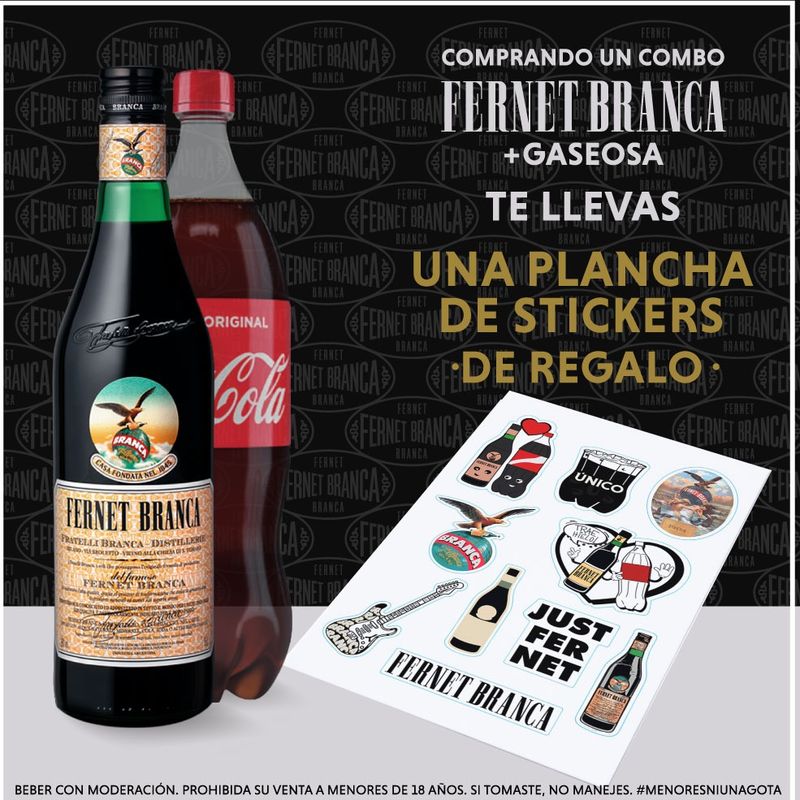 KIT 1 BOT FERNET BRANCA + COCA + STICKER