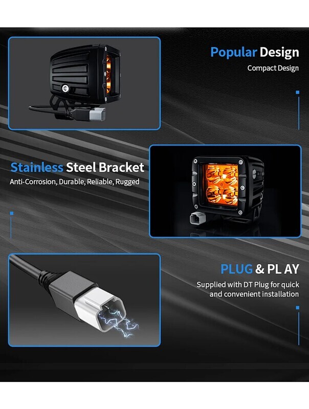 HRG OFFROAD 3 INCH AMBER OFF-ROAD LED CUBE LIGHT KIT (PAIR)