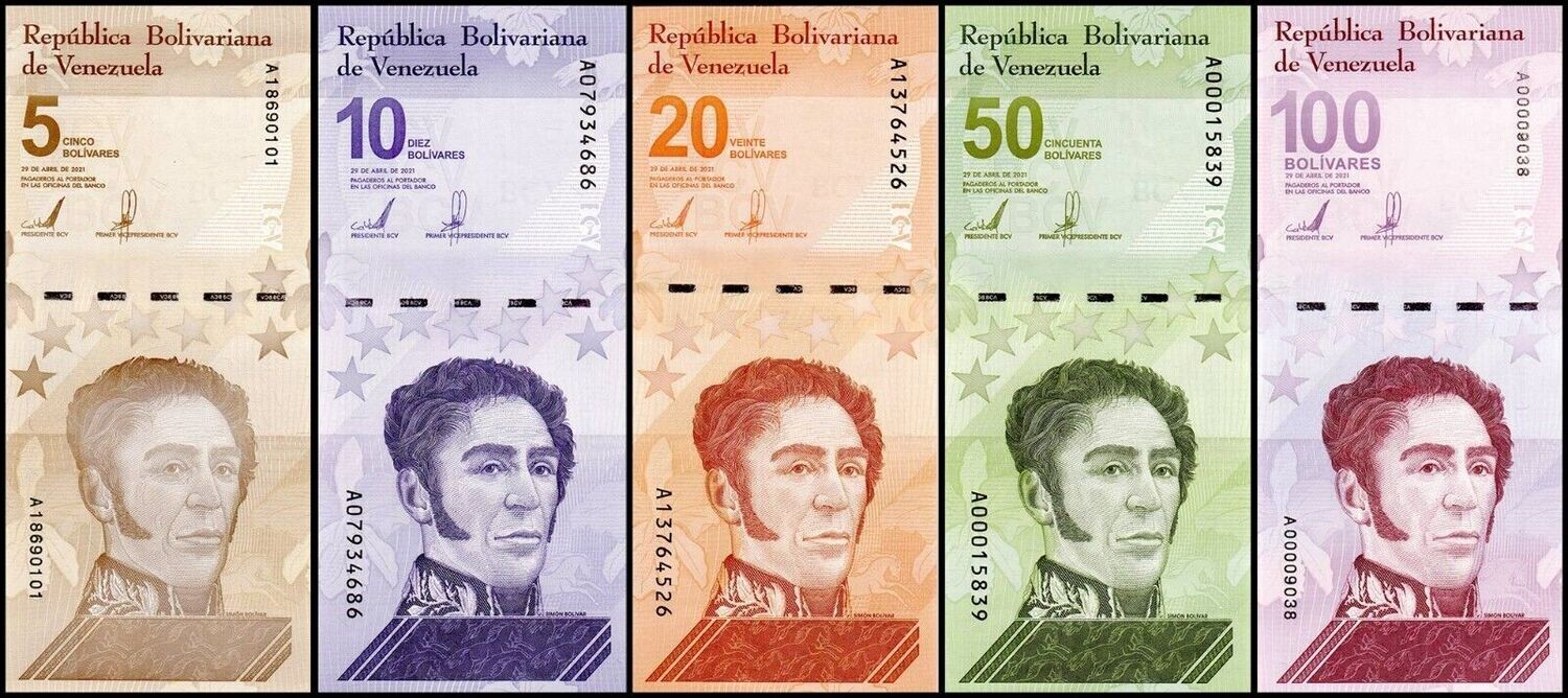 Venezuela 5-100 Bolivar Digital (Digitales) 5 Pieces Banknote Set, 2021 ...