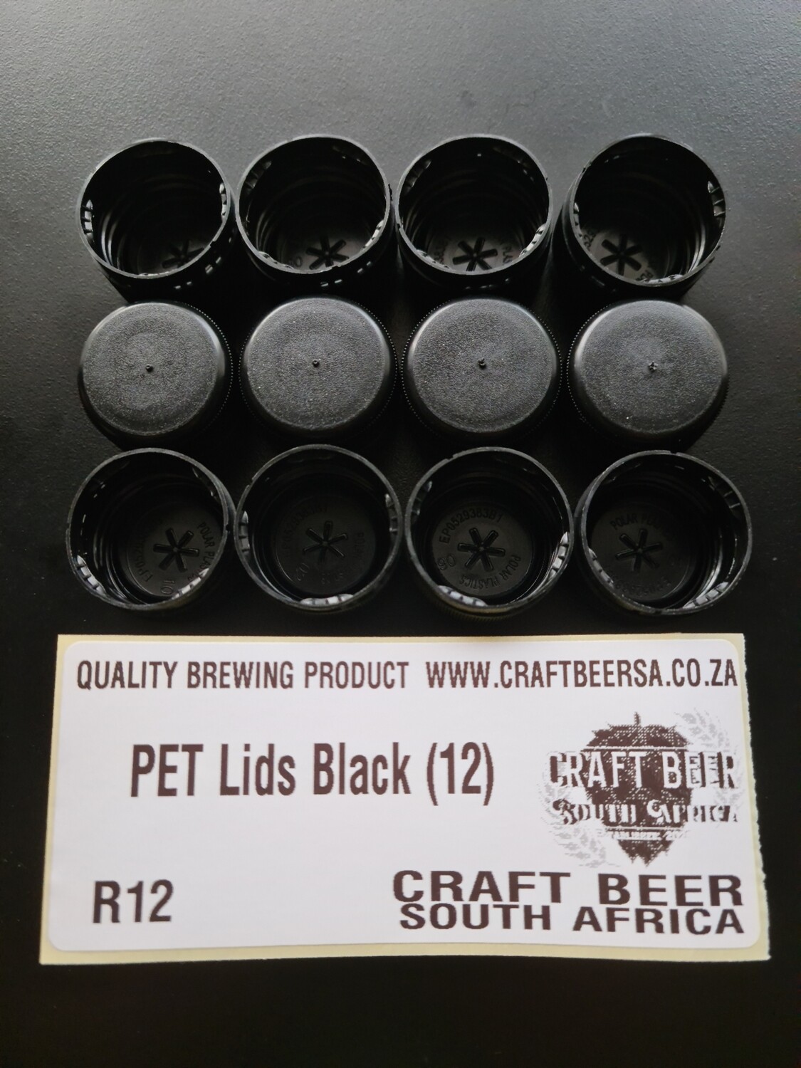 Craft Beer Bottles PET Lids Black 12 Pack