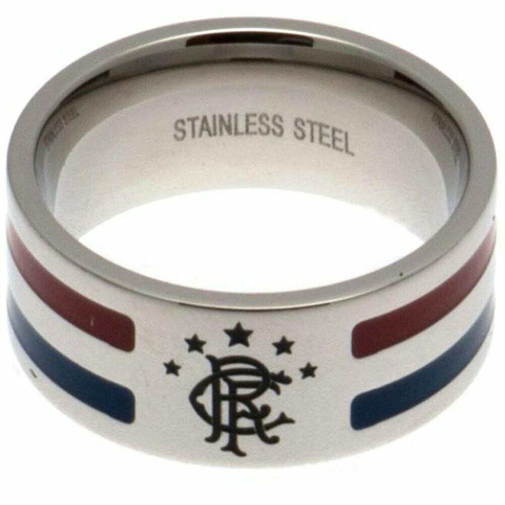 Official Rangers F.C. Stainless Steel Striped Band Ring