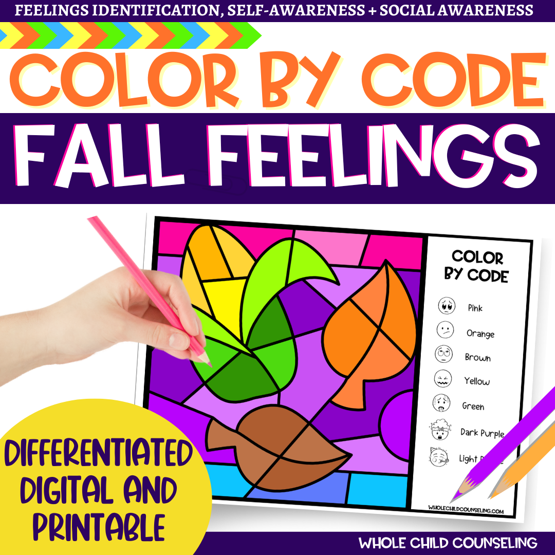 Color By Code Fall Feelings Leaves and Corn Husk Activity