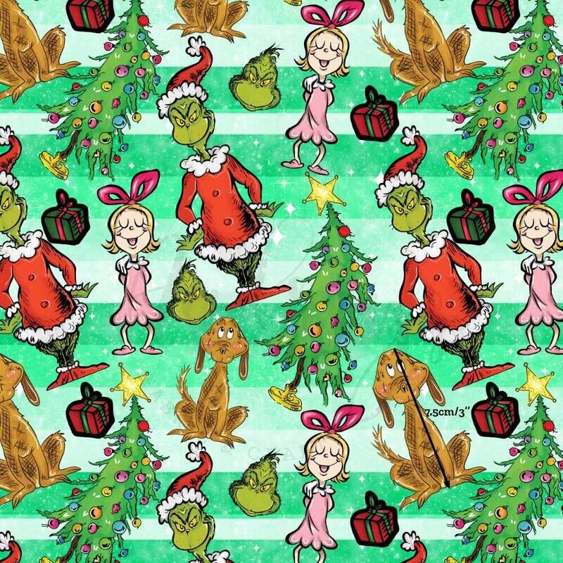 The Grinch, Stripes | Digital-Print Cotton Lycra 240gsm | 150cm wide