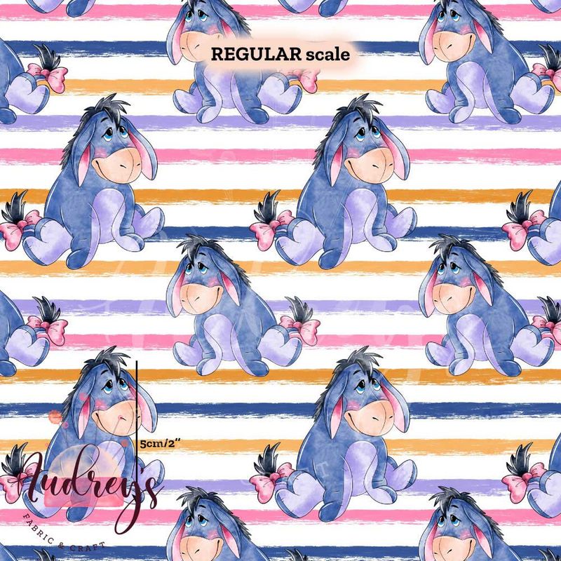 Eeyore, Stripes | PRE-ORDER Digitally Printed Fabric | 27 Fabric Bases
