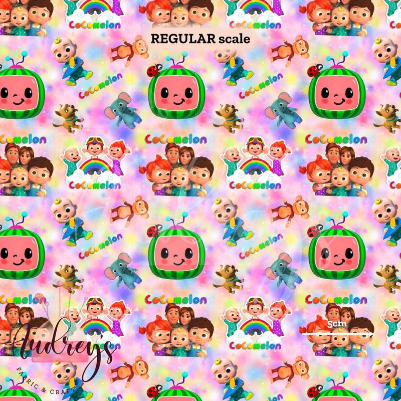 Cocomelon Pink Toss | PRE-ORDER Digitally Printed Fabric | 27 Fabric Bases