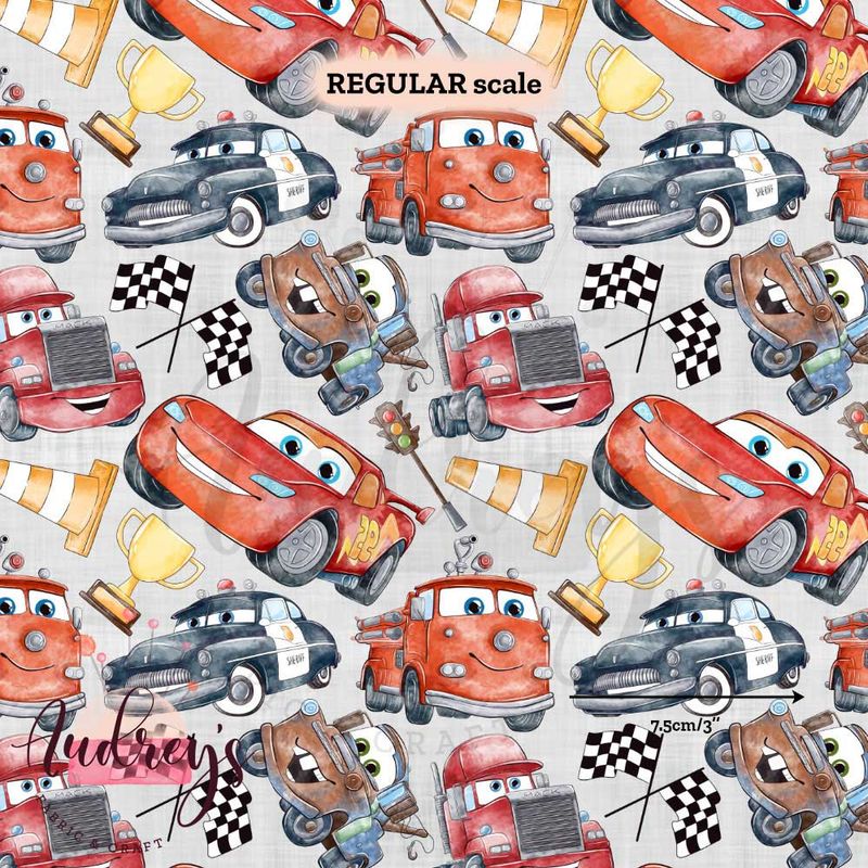 Cars, Grey Linen | PRE-ORDER Digitally Printed Fabric | 27 Fabric Bases