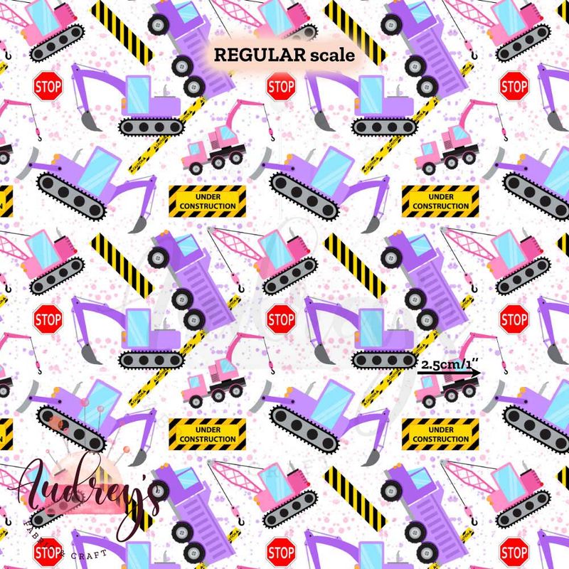 Girly Construction | PRE-ORDER Digitally Printed Fabric | 27 Fabric Bases