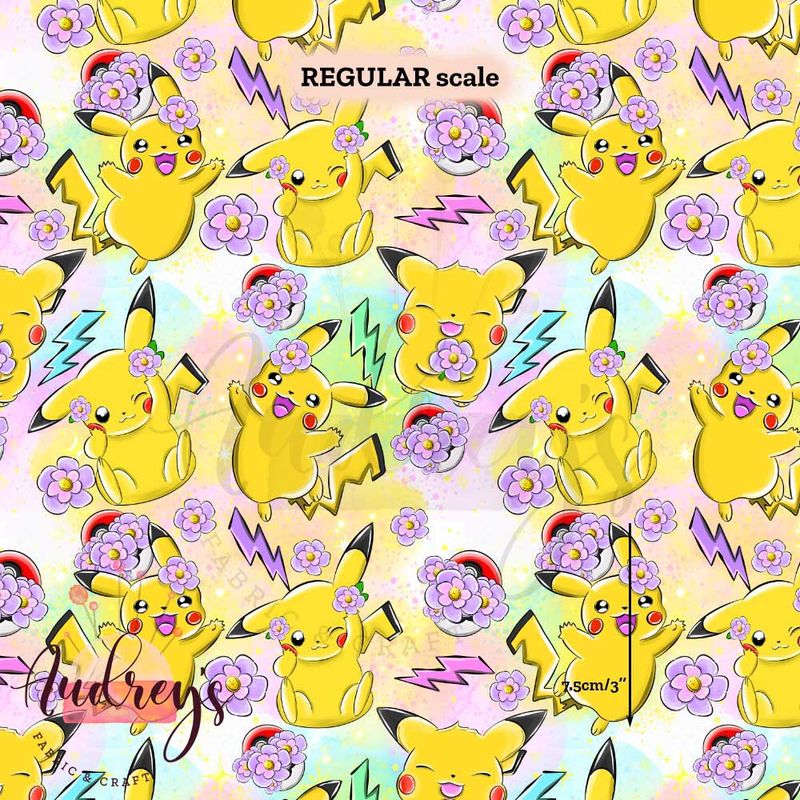 Floral Pikachu | PRE-ORDER Digitally Printed Fabric | 27 Fabric Bases