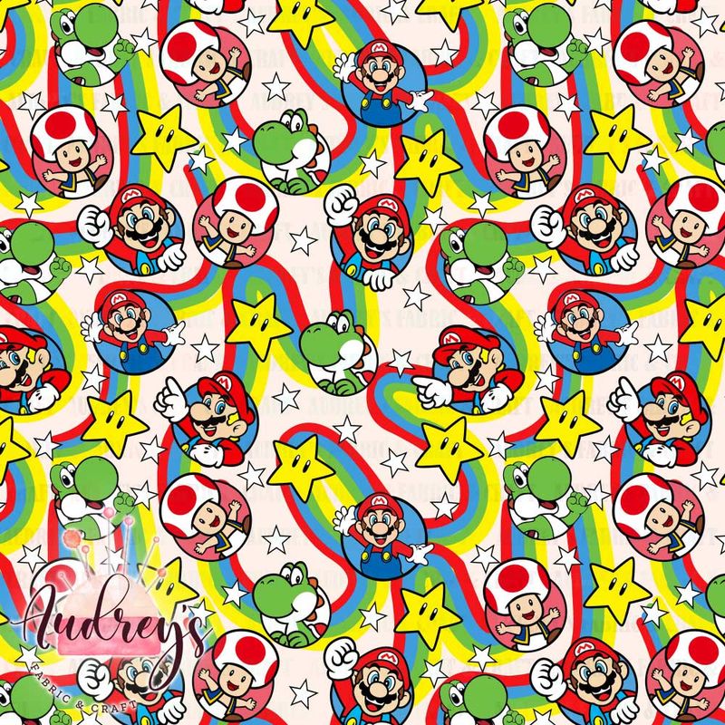 Super Mario, Rainbow Swirl | PRE-ORDER Digitally Printed Fabric | 27 ...