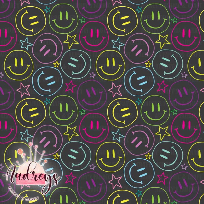Neon Smiles | PRE-ORDER Digitally Printed Fabric | 27 Fabric Bases