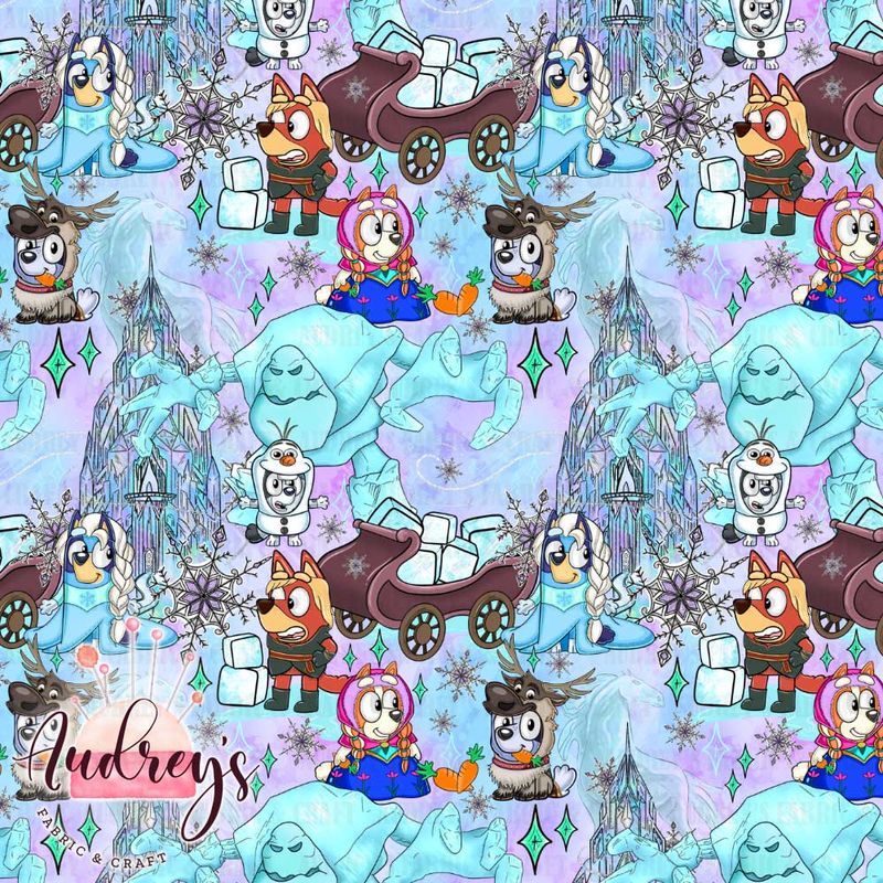 Bluey Frozen Mashup | PRE-ORDER Digitally Printed Fabric | 27 Fabric Bases
