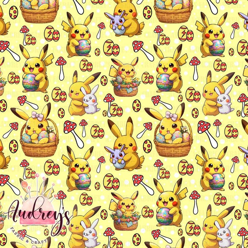 Pikachu's Easter | Digital-Print Custom Cotton Woven | 145cm wide