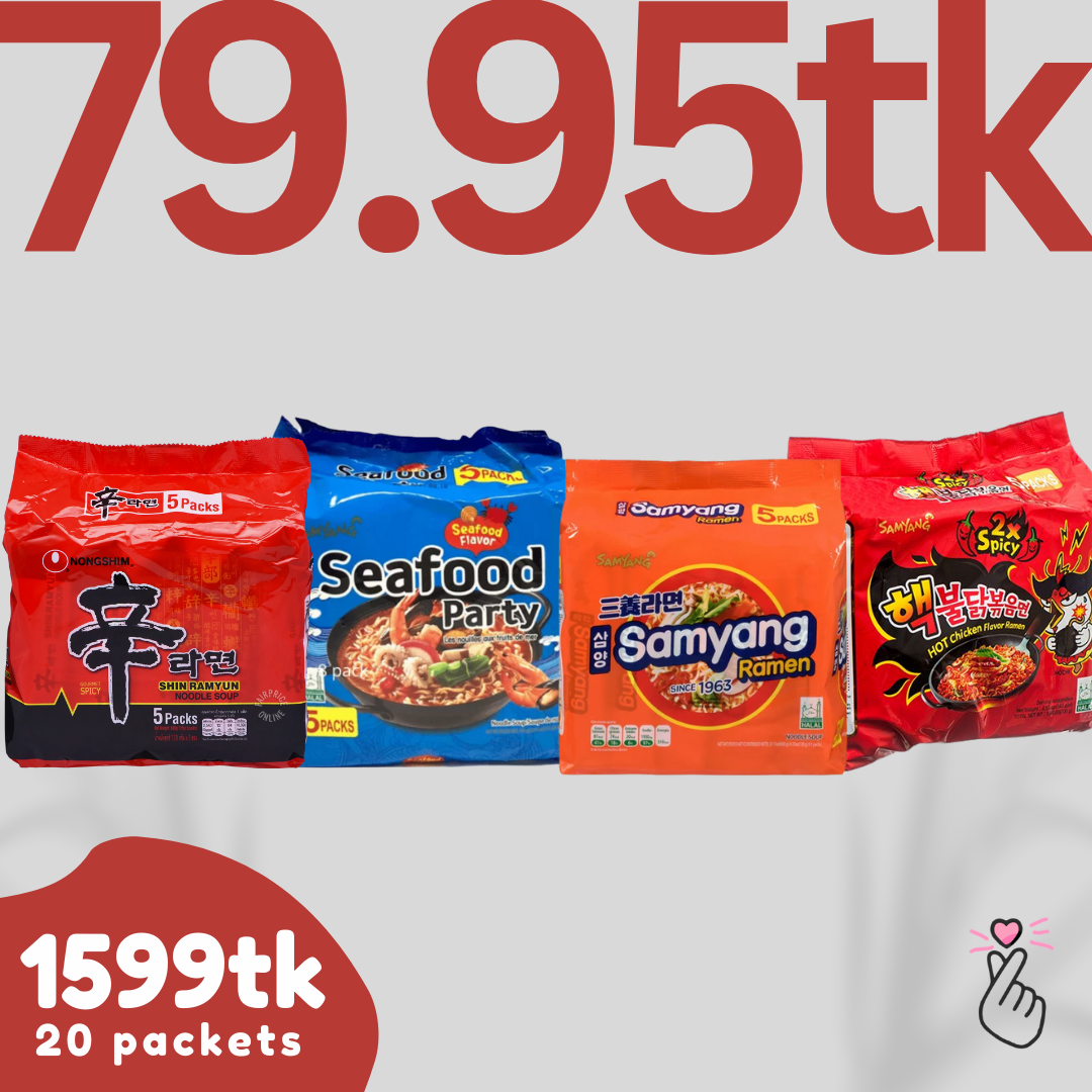 4 fam pack fiesta - 5x Shin + 5x Seafood + 5x Spicy Soup 5x Double