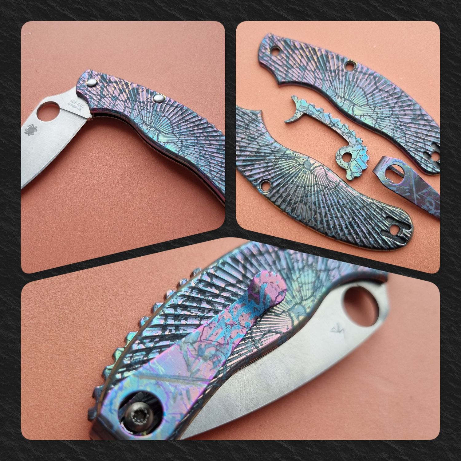 UKPK 3 pin Scales in 3mm Anodised Titanium with Fluted Sunrise Pattern
