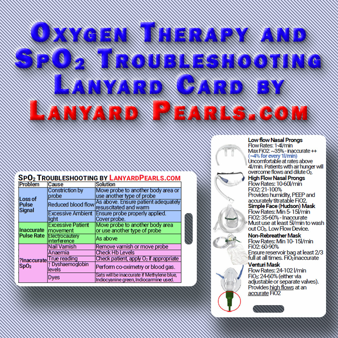 Oxygen Therapy + SpO2 Troubleshooting Lanyard Card