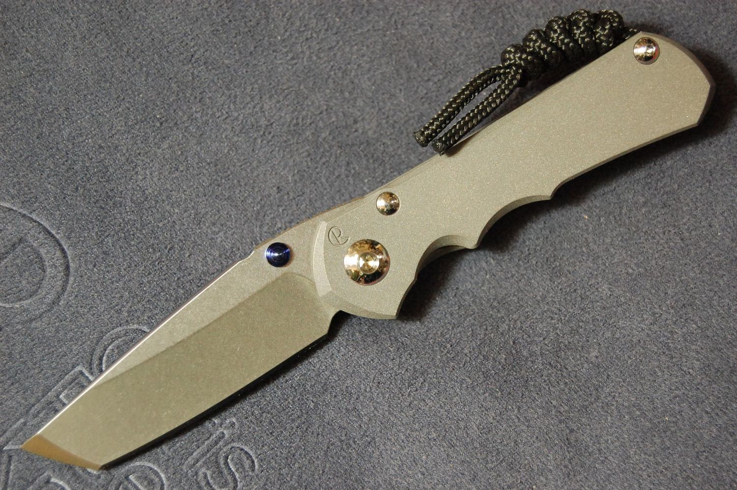 Small Inkosi-Plain Handle Sandblast-Right Hand-Tanto Blade-Blue Hardware.