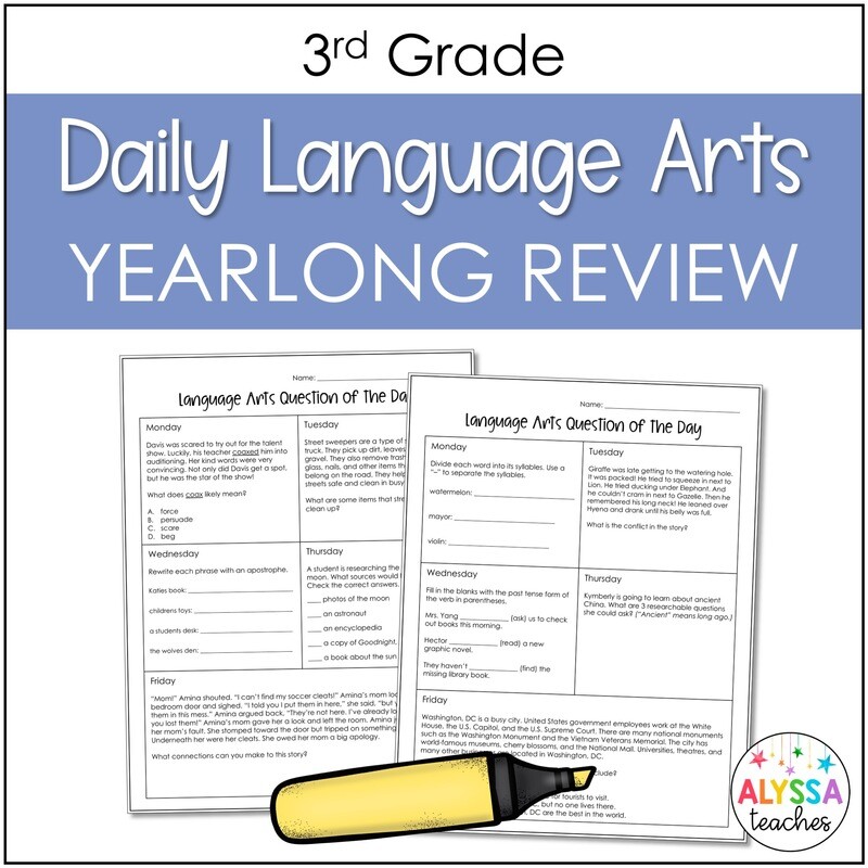 3rd Grade Daily Language Arts Review Worksheets
