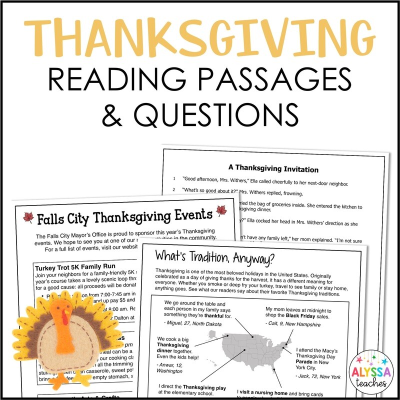 Thanksgiving Reading Passages with Comprehension Questions