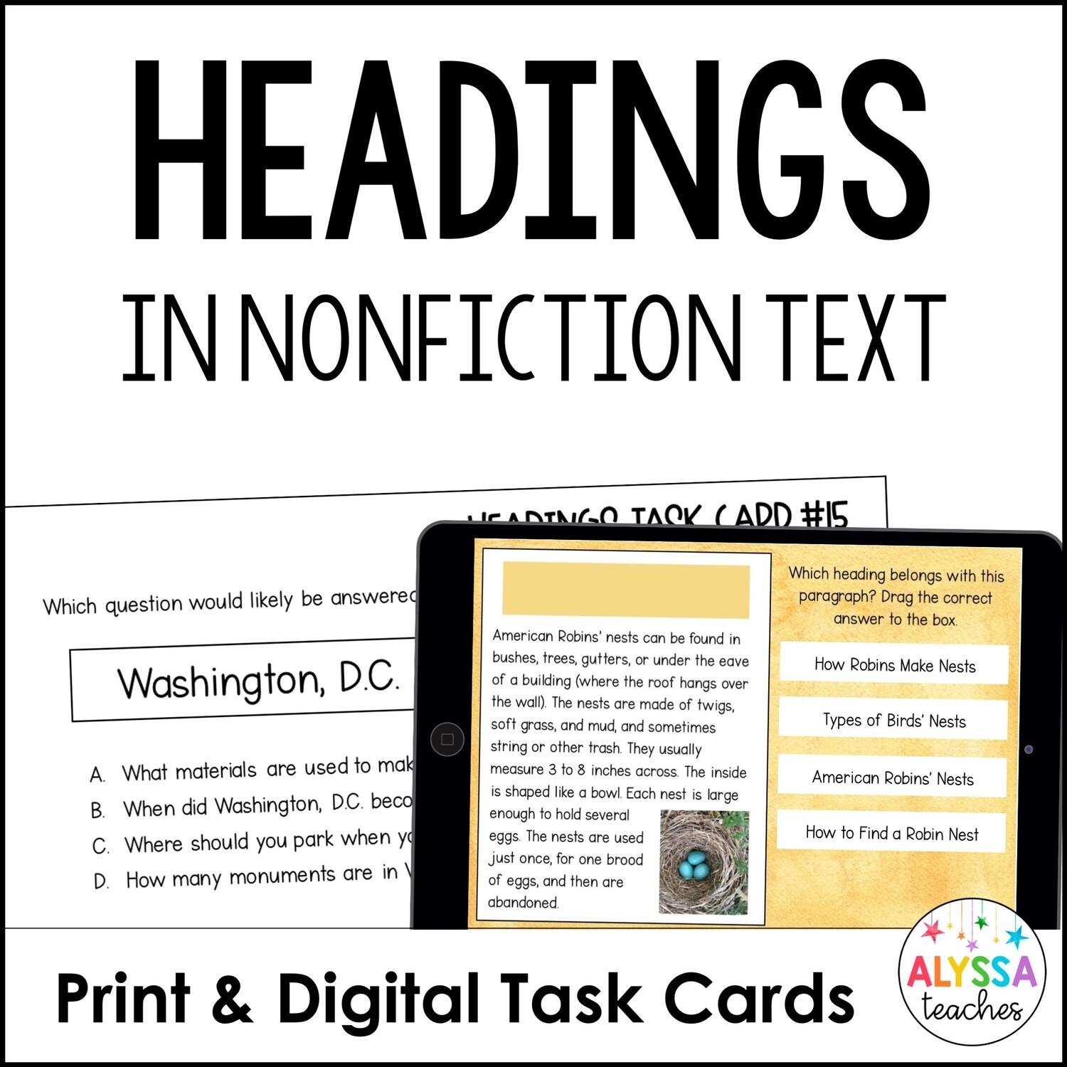 Using Headings Task Cards