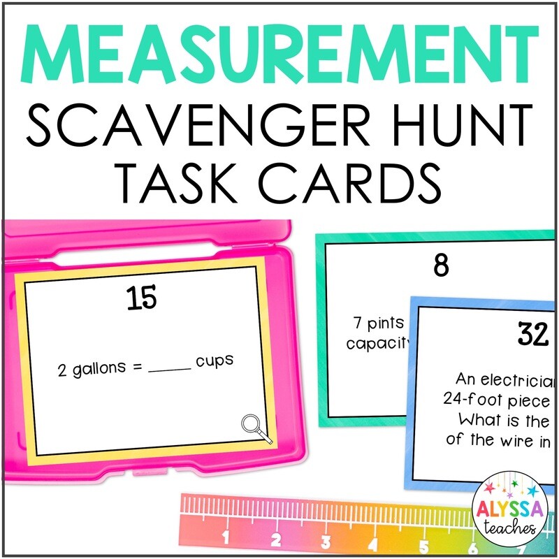 U.S. Customary Equivalent Measurement Scavenger Hunt Task Cards (Math ...
