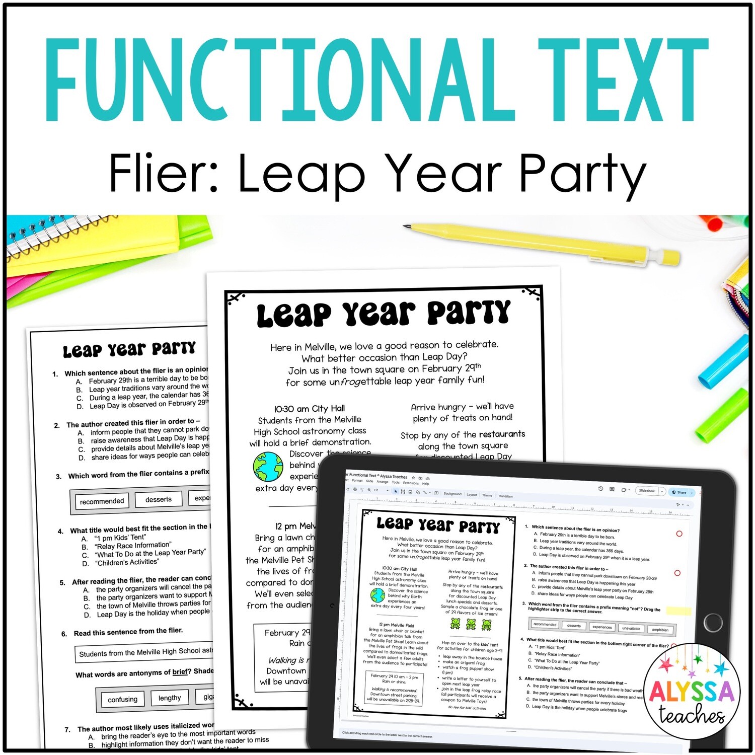 Leap Year Functional Text Comprehension | Flier | 4th Grade Reading SOLs
