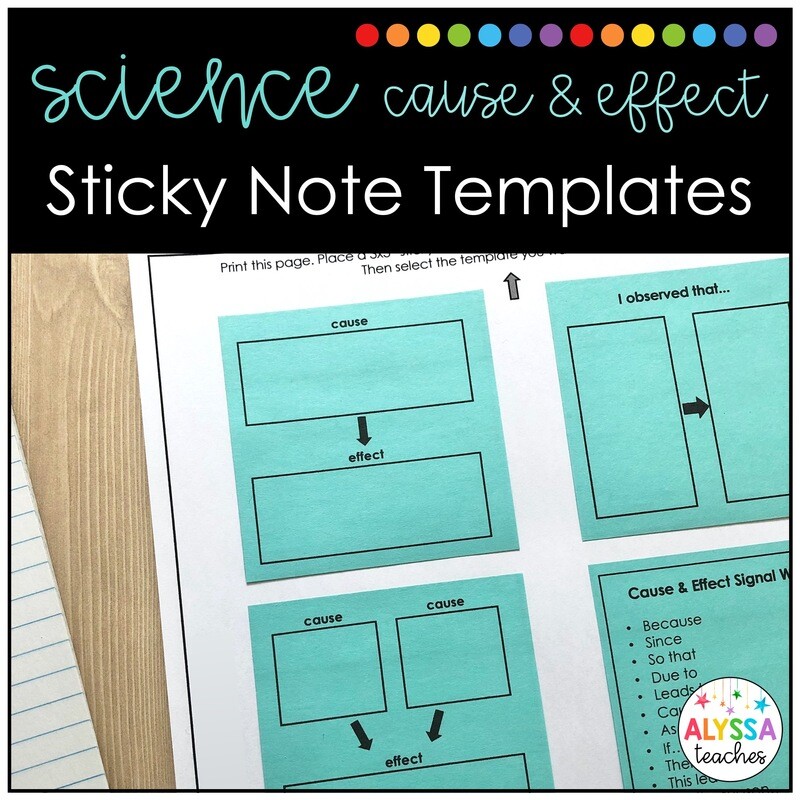 Science Cause and Effect Sticky Note Templates for Grades 3-5