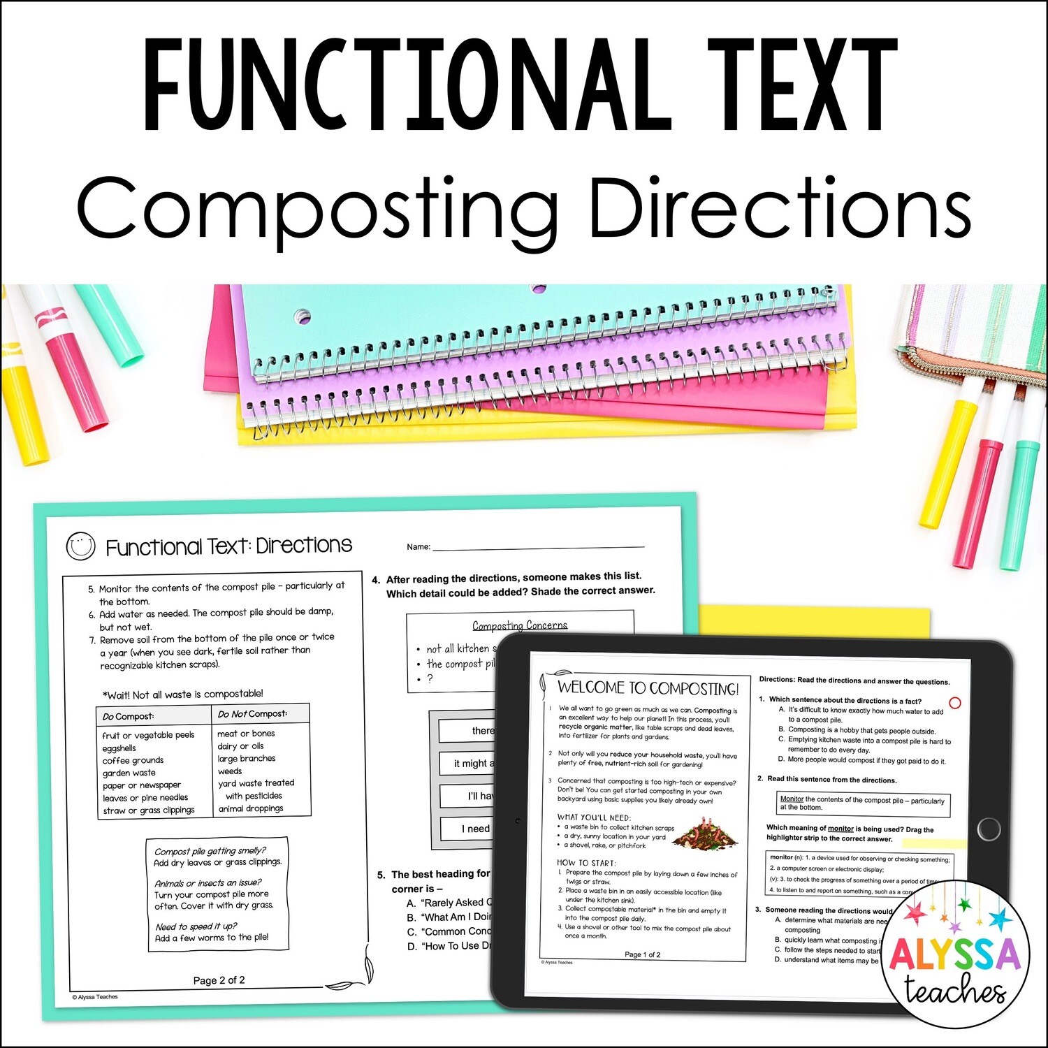 Functional Text Comprehension | Composting Directions | 5th Grade