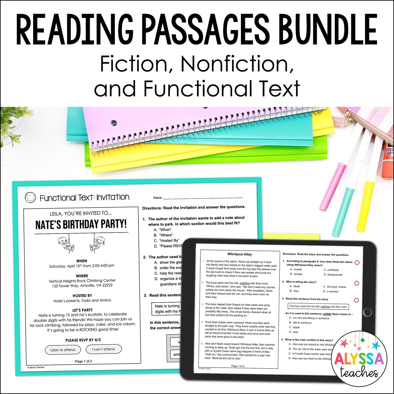 3rd Grade Reading SOL Passages Bundle | SOL 3.4, 3.5, 3.6