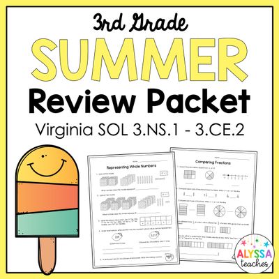 3rd Grade Summer Math SOL Review Packet (SOL 3.NS.1 - SOL 3.CE.2)