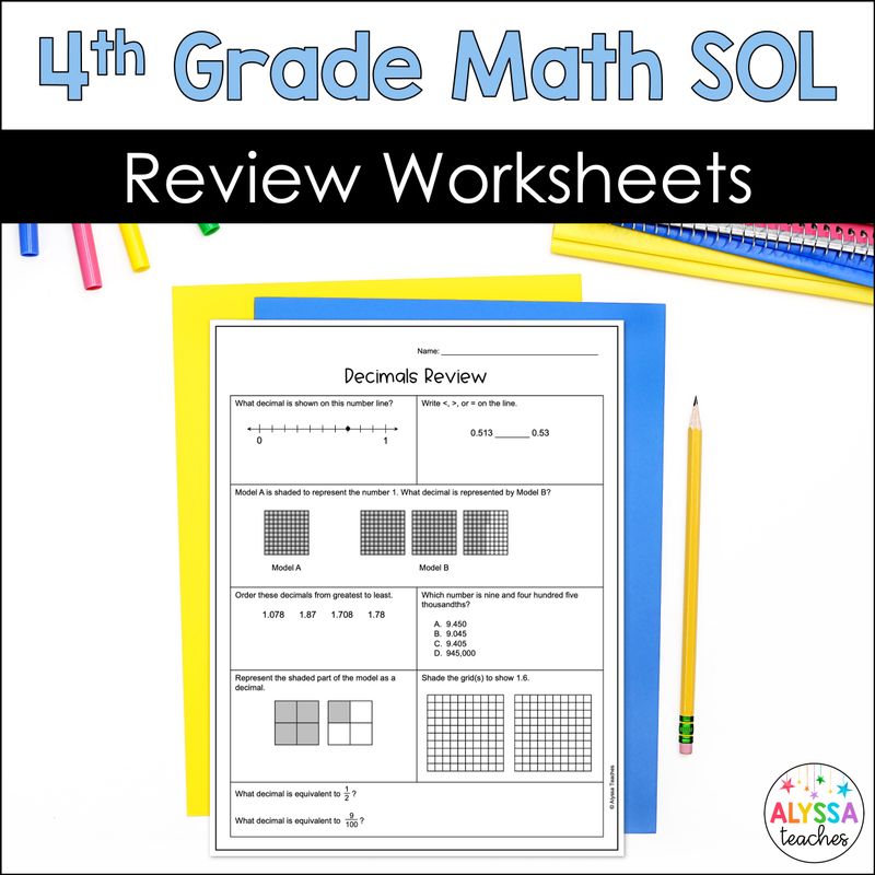 4th Grade Virginia Math SOL Review Worksheets