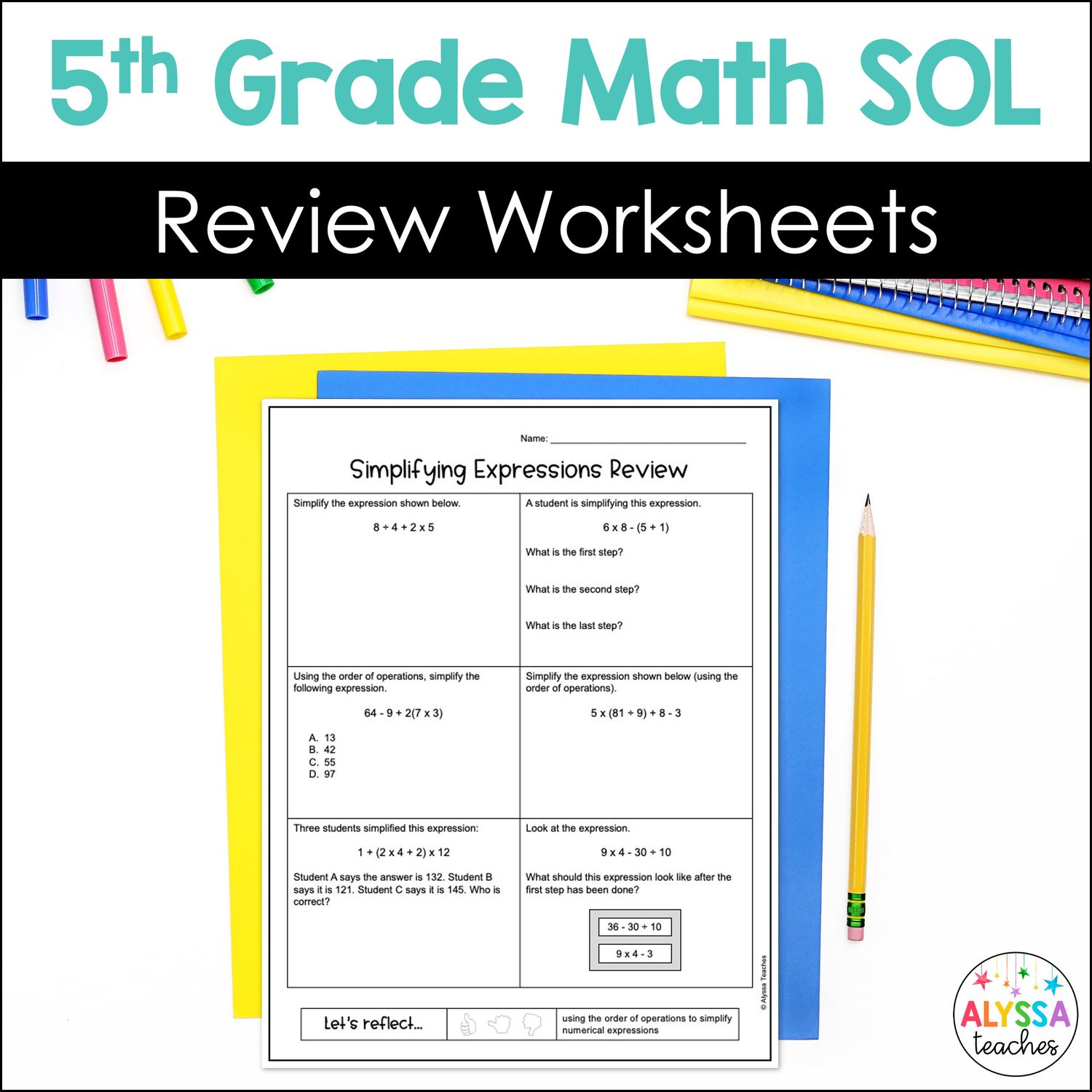 5th Grade Virginia Math SOL Review Worksheets