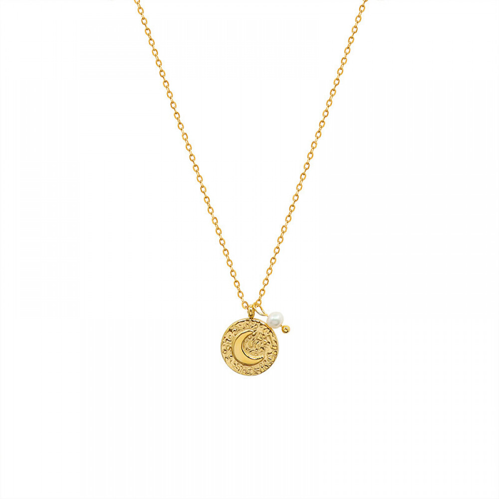 Right Grand Romantic Moon Round Coin Pendant 18k Gold Freshwater Pearl ...