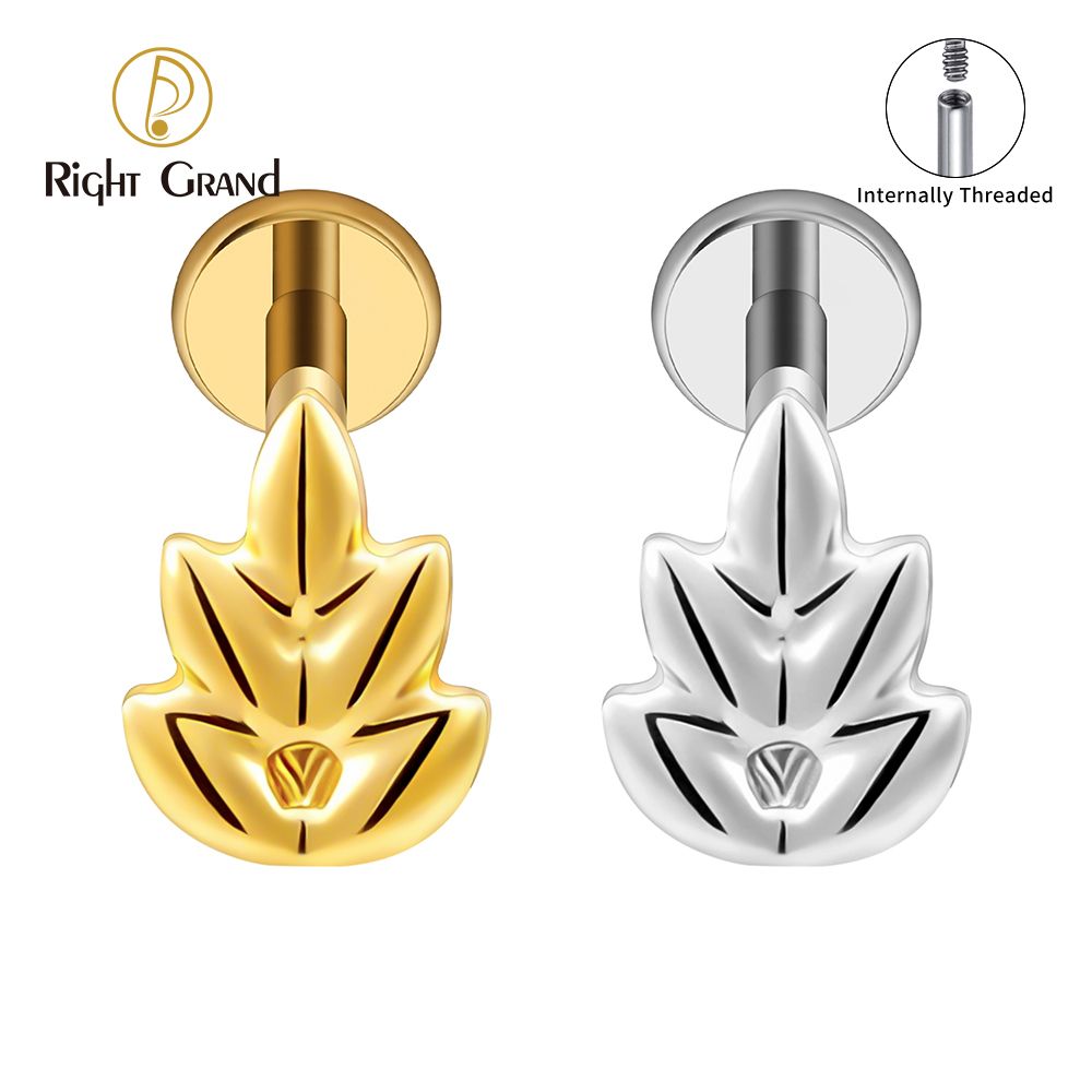 Right Grand ASTM F136 Titanium 16G Internal Thread Olive Leaf Labret ...