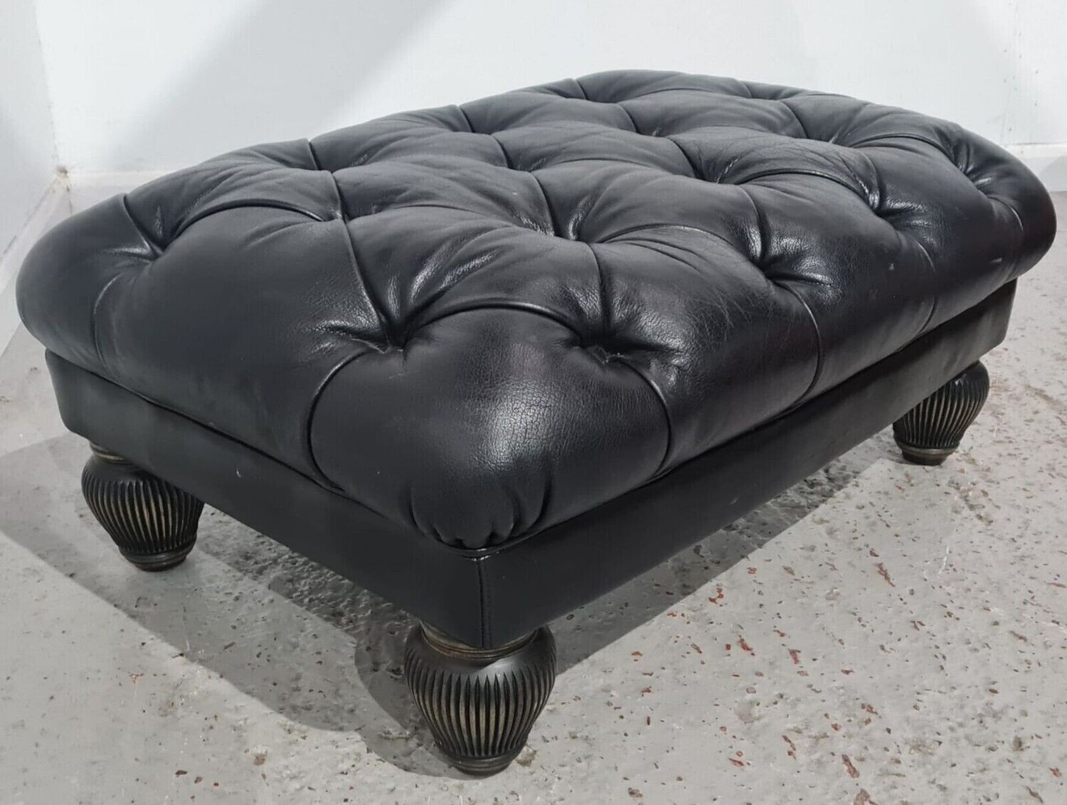 Tetrad Oskar Large Black Chesterfield Buttoned Footstool