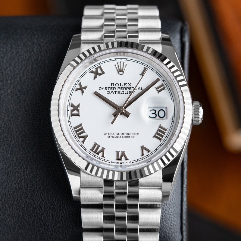 Rolex Datejust 36 White Dial Roman Jubilee Bracelet Fluted White Gold ...