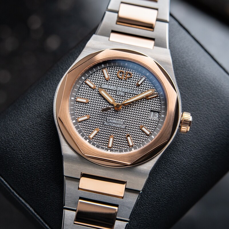 Girard Perregaux Laureato Two Tone Titanium Rose Gold Gray Automatic 42mm