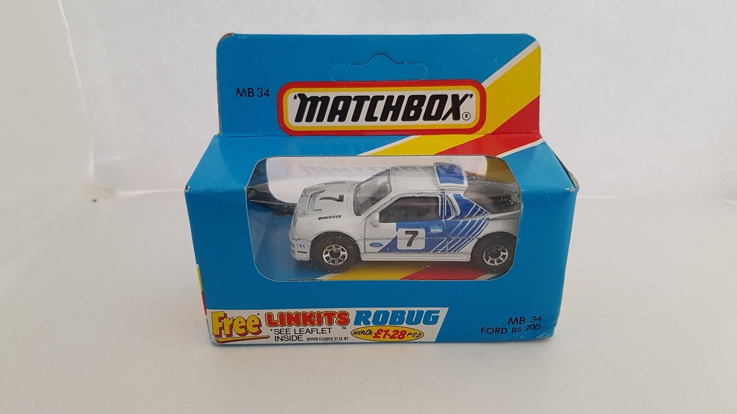 Rare Matchbox Ford RS200 White and Blue Rally Car (CD04)