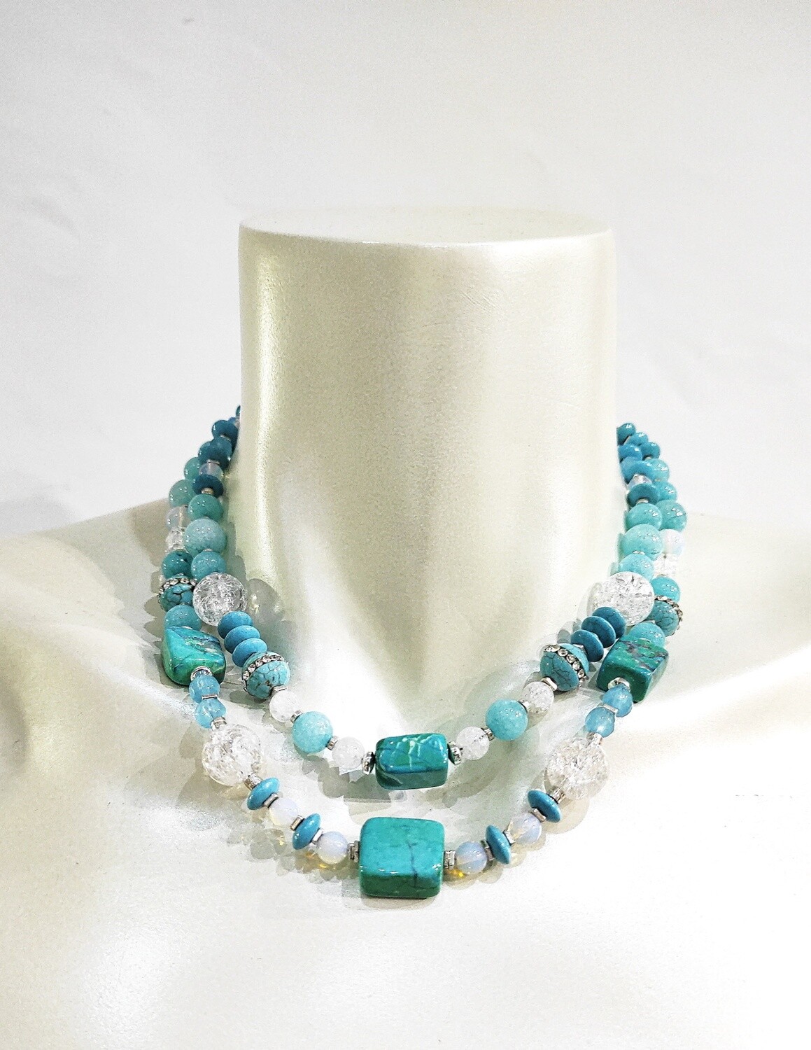 Collier double rangs en Pierres Fines Turquoise Bleu