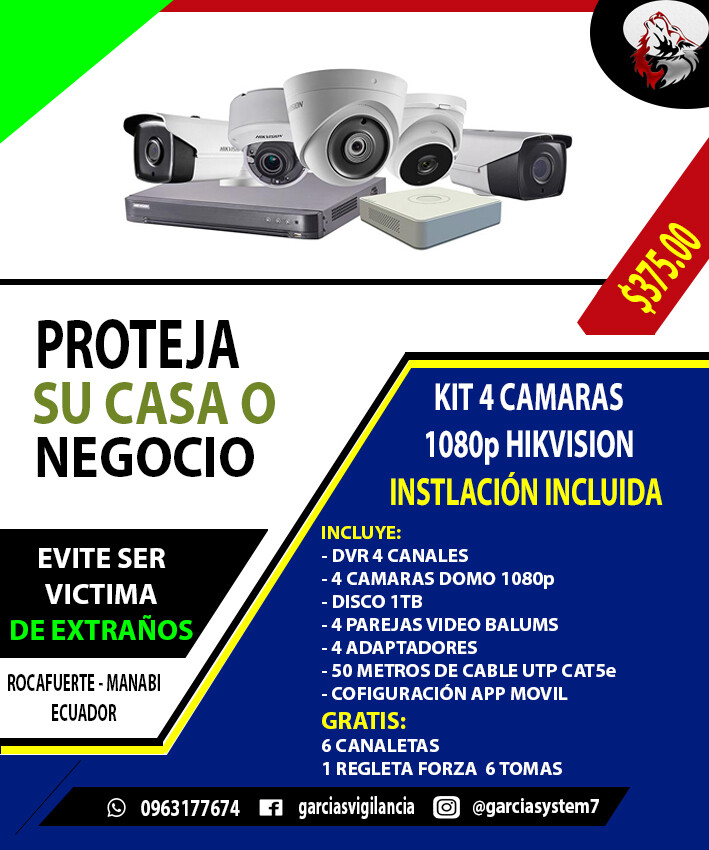 KIT 4 CAMARAS HIKVISION CALIDAD 1080